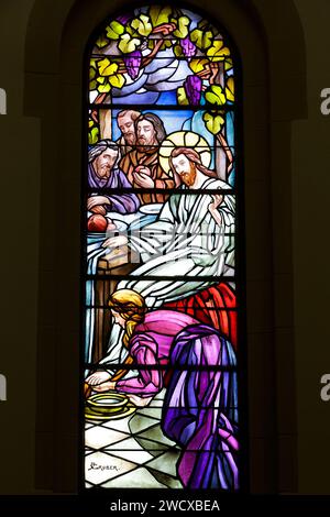 Feet detail of stained glass in St. John the Baptist Church, Billesdon ...
