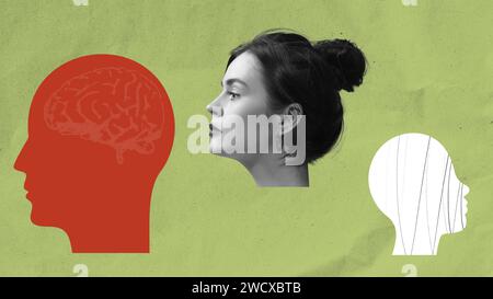 Contemporary art collage. Uniqueness. Human legs with green socks in ...