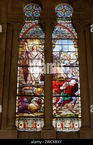 Feet detail of stained glass in St. John the Baptist Church, Billesdon ...