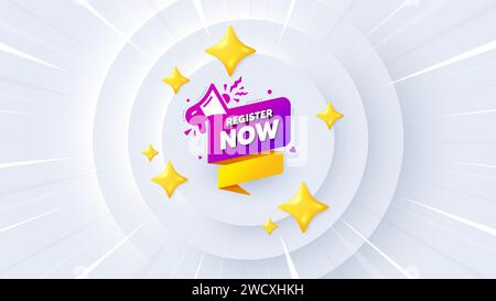 Register now paper banner. Free registration tag. Offer sunburst ray ...