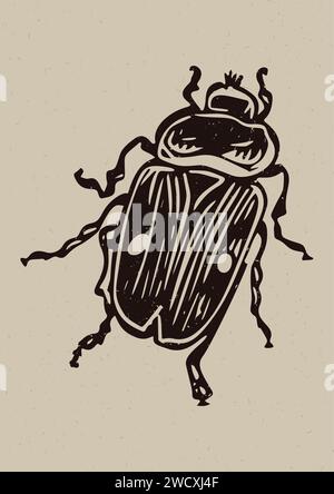 Handmade linocut bug motif clipart in folkart scandi style. Set of ...