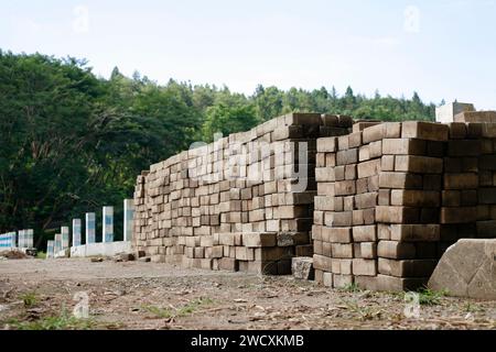 Stack of concrete blocks for repairing the Dam construction Stock Photo ...