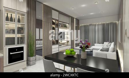 Interior living room with sofa and table, 3D rendering Stock Photo - Alamy