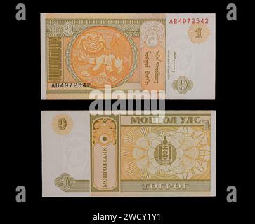 A top view of Mongolian togrog banknotes Stock Photo - Alamy