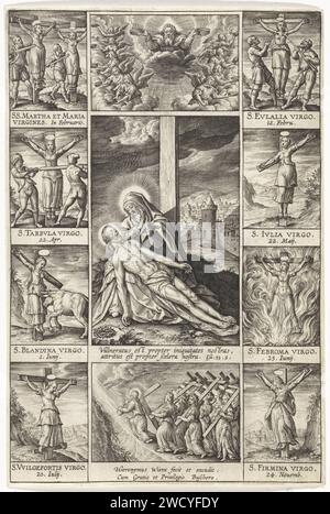 Christ on the cross surrounded by scenes of crucified martyrs, Antonie Wierix (II), 1565 ...