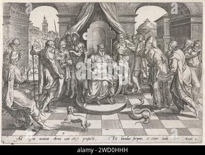 Mozes and Aaron at Pharaoh, Johannes Wierix, after Marten van Cleve (I), 1639 print Moses and ...