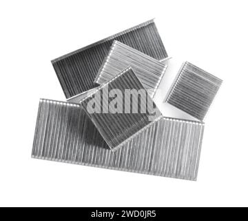 Many staple gun refills isolated on white, top view Stock Photo - Alamy