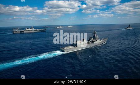 Warships of the U.S. Navy and Japan Maritime Self-Defense Force transit ...