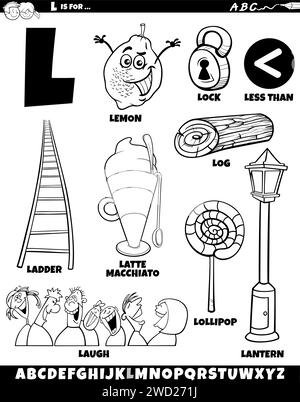 English alphabet with cartoon characters. Coloring page. Vector set ...