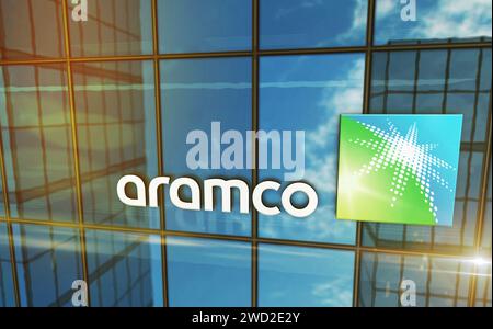 Dhahran, Saudi Arabia, January 3, 2024: Saudi Aramco headquarters glass ...