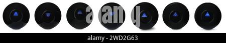 Magic eight ball with different predictions isolated on white ...