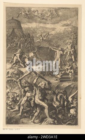 Hercules beats the Hydra van Lerna, Hans Sebald Beham, 1545 print paper ...