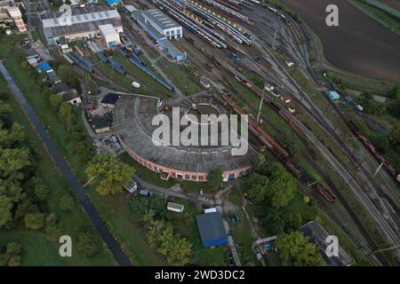 Railway turntable for locomotives aerial view train turntable,aerial ...