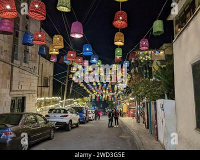 rainbow street light in downtown of Amman, Jordan, abstract patterns ...