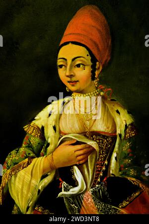 A Greek noblewoman of Fanari, Constantinople, wearing a sumptuous town ...