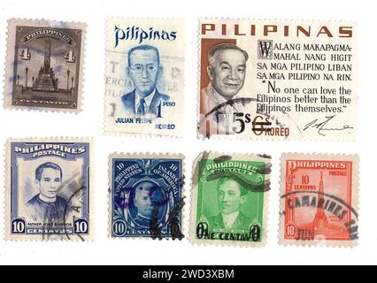Vintage postage stamps from the Philippines isolated on a white ...