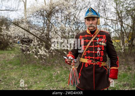 Traditional military marksman uniform. sword in hand. The Battle of ...