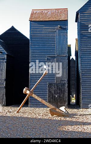 Traditional black-tarred net huts, Hastings, East Sussex, UK Stock ...