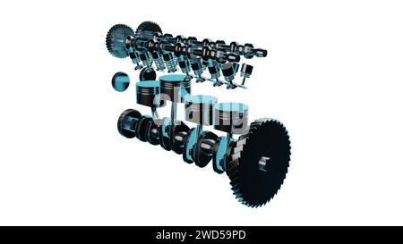 Close up detailed fully textured 3D render of working V8 engine with ...