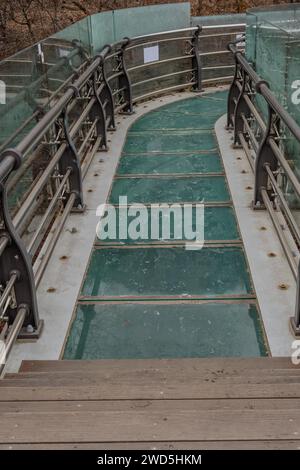 Glass walkway of observation platform in public park. Located at Jaein ...