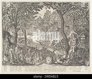 David and Goliat, Nicolaes de Bruyn, 1609 print In the middle the ...