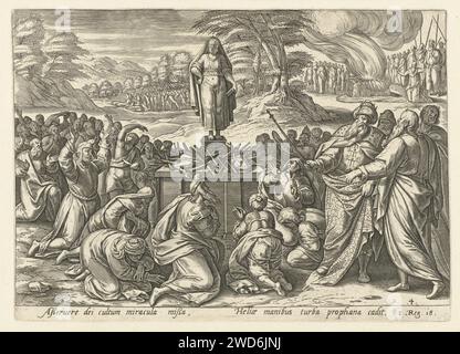 Elia and the prophets of Baal, 1643 print The Baalpriesters scream and ...