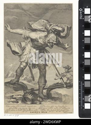 King Saul plunges into his sword, Willem Isaacsz. van Swanenburg, after Abraham Bloemaert, 1611 ...