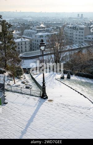 View of Montmartre under the snow in Paris, France on November 30, 2017 ...