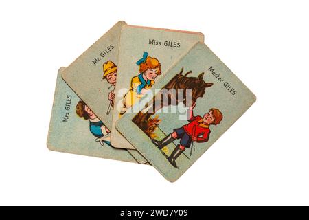 old retro Happy Families playing cards isolated on white background ...
