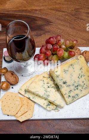 Red porto and cheese pairing, blue matured stilton English cheese ...