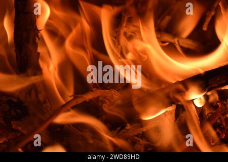 Flames of fire, the rapid oxidation of fuel, releasing heat, light ...