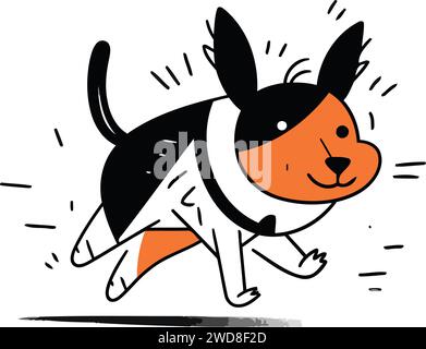 Cute running puppy dog, doodle style flat vector outline illustration ...