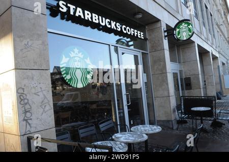 Copenhagen, Denmark /19 January 2024/.Seattle coffee chain starbucks ...