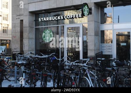 Copenhagen, Denmark /19 January 2024/.Seattle coffee chain starbucks ...
