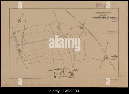 A 1875 plan of the Croydon sewage farm in Beddington, Surrey, detailing ...