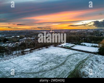 Bolton, England, UK, Friday January 19, 2024. Drone images of tonights ...