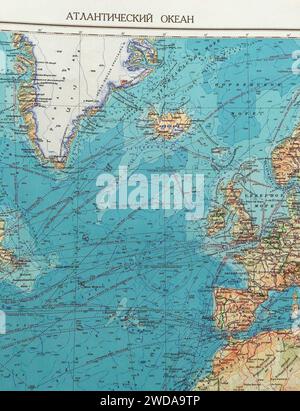 1950 Map 3 (Physical map of the Atlantic Ocean 04 Stock Photo - Alamy