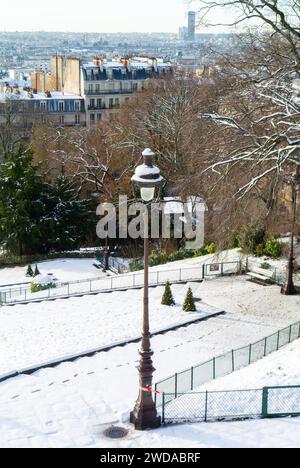 View of Montmartre under the snow in Paris, France on November 30, 2017 ...