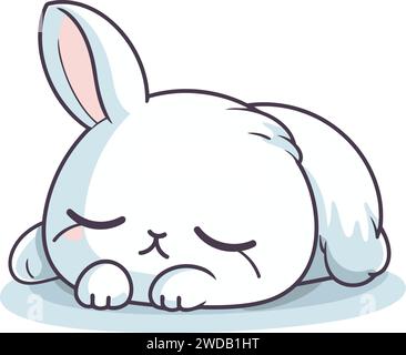 Cute white rabbit sleeping on white background. Vector cartoon ...