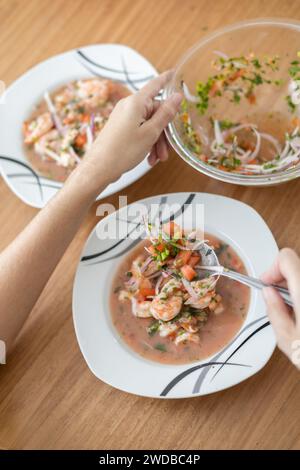 detail of ingredients of delicious shrimp ceviche, traditional food ...