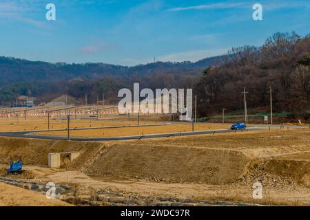 Daejeonn, South Korea, December 25, 2019: New fire hydrant inside steel ...