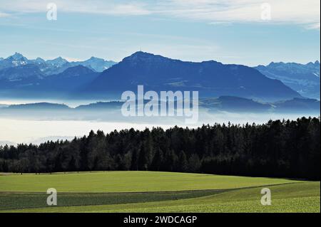 Fog over the Reuss valley, behind the Rigi, Horben, Freiamt, Canton ...