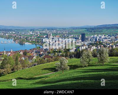 City view with skyscrapers Parktower and Uptown, Zug, Canton Zug ...