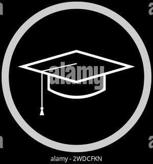 Square academic cap in frame, illustration on black background Stock ...