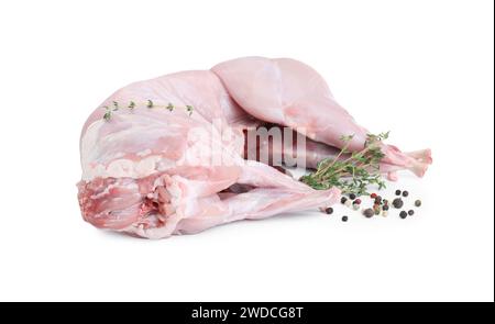 Whole fresh raw rabbit and liver isolated on white, top view Stock ...