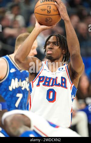 Philadelphia 76ers' Tyrese Maxey (0) shoots as Cleveland Cavaliers ...