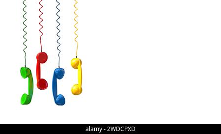 Different coloured telephone receivers, illustration Stock Photo - Alamy