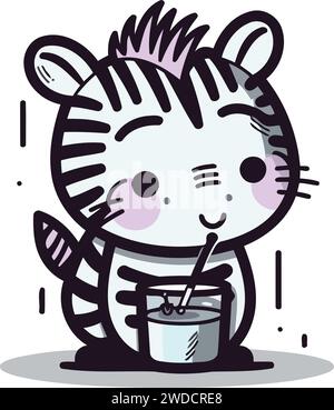 Cute zebra drinking milk. Vector illustration in cartoon style Stock ...
