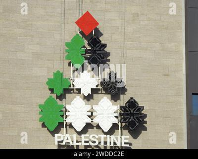 A pyramidal shape with the colors of the Palestinian flag, with the ...