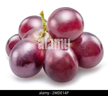 Small bunch of red table grape with grape leaves isolated on white ...